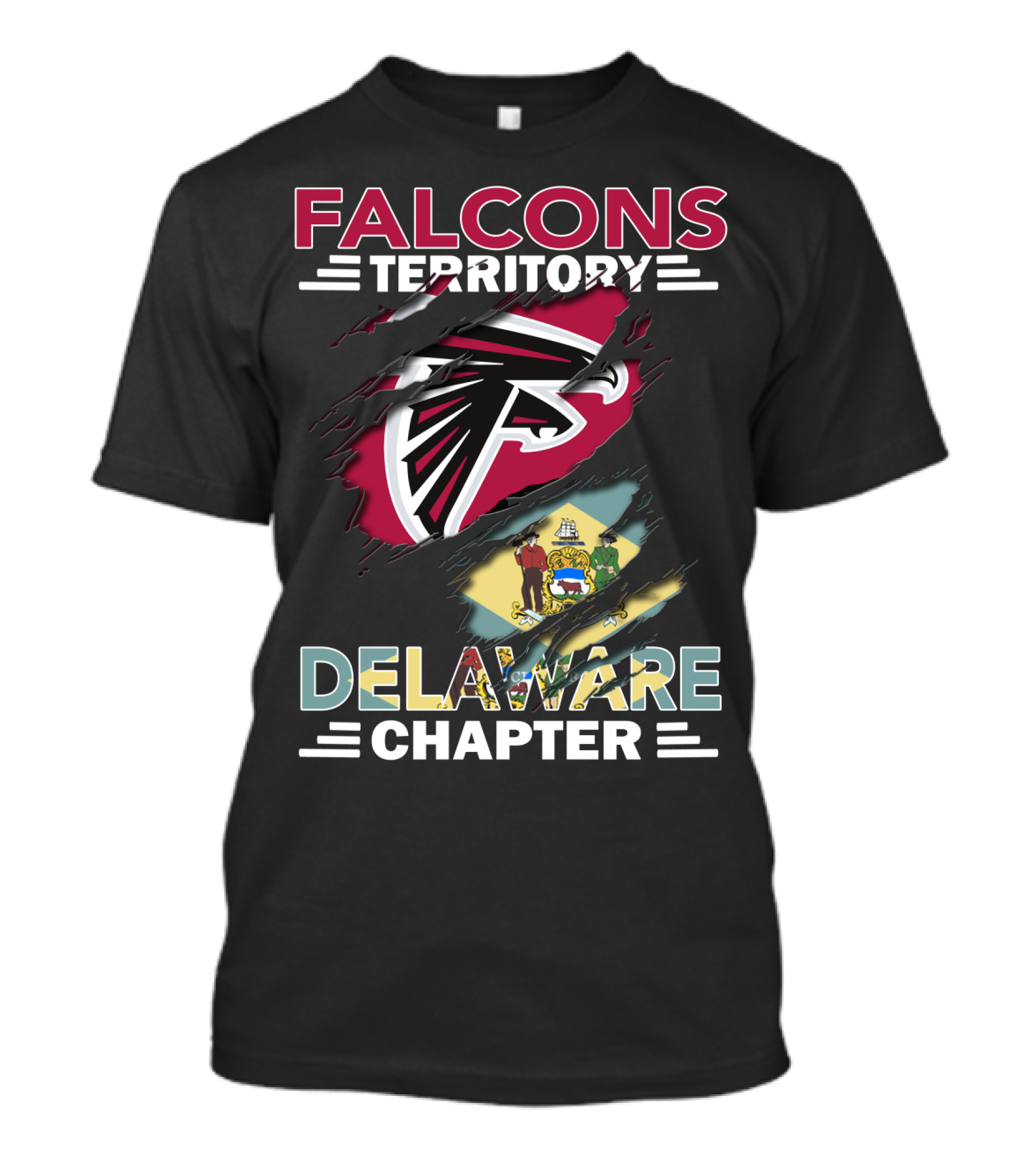 Falcons Territory Delaware Chapter With Falcons Logo And Delaware Flag T-Shirt