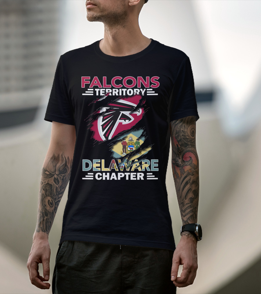 Falcons Territory Delaware Chapter With Falcons Logo And Delaware Flag T-Shirt