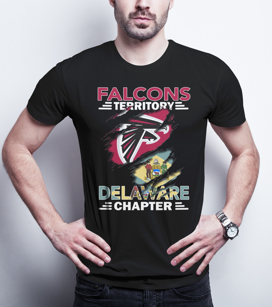 Falcons Territory Delaware Chapter With Falcons Logo And Delaware Flag T-Shirt