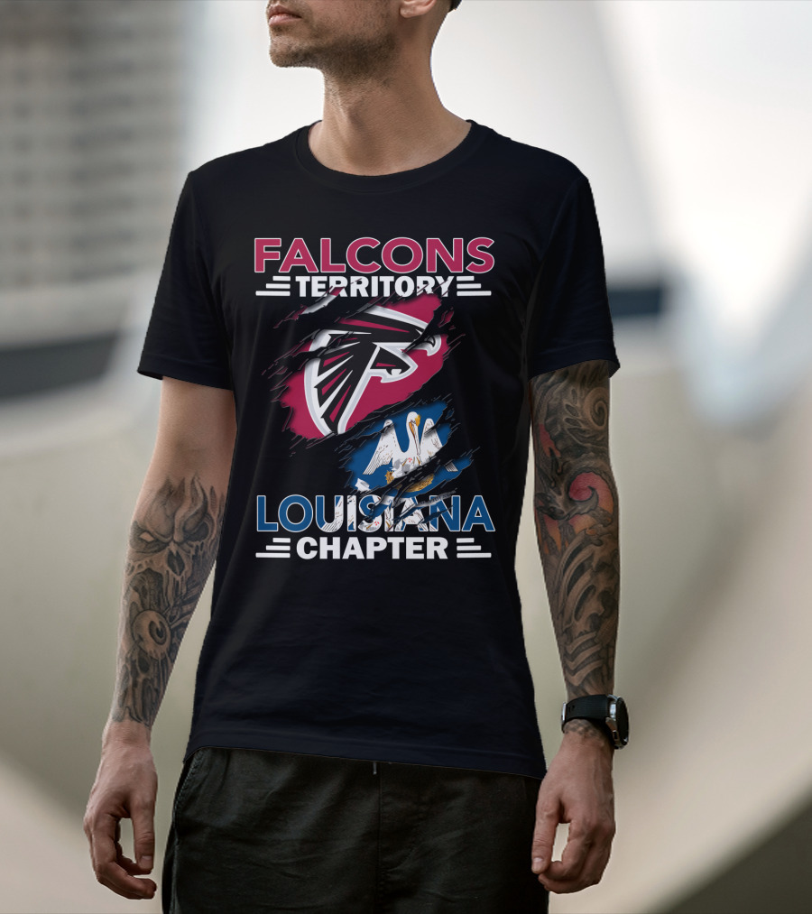 Falcons Territory Louisiana Chapter Atlanta Falcons Logo And Louisiana State Flag T-Shirt