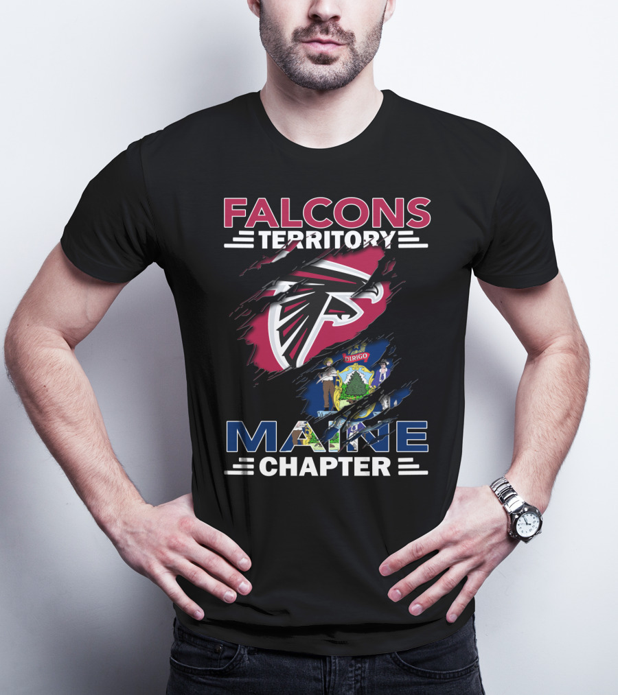 Falcons Territory Maine Chapter NFL Fan Group With Atlanta Logo And Maine State Flag T-Shirt