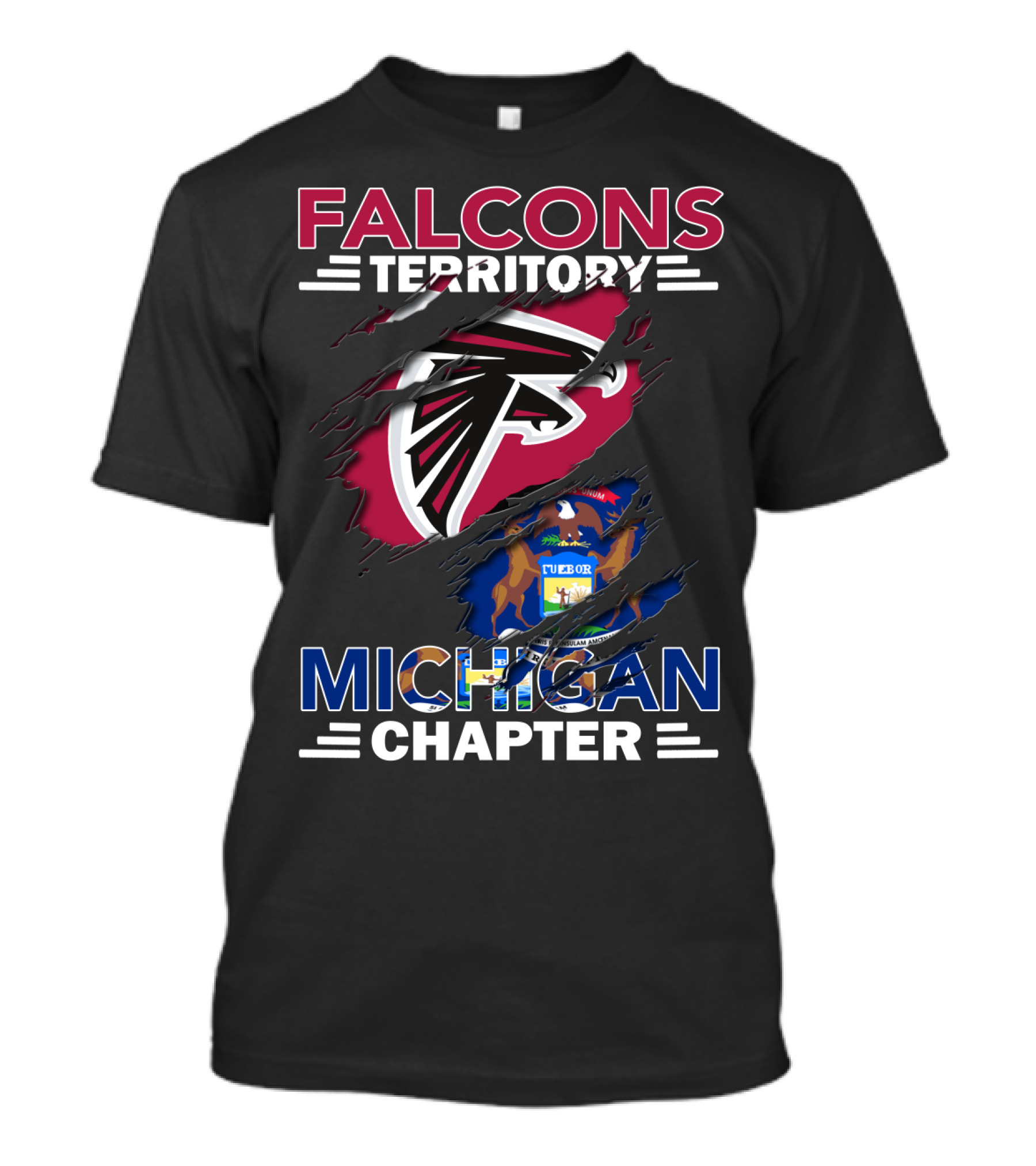 Falcons Territory Michigan Chapter Logo With Michigan State Flag Elements T-Shirt