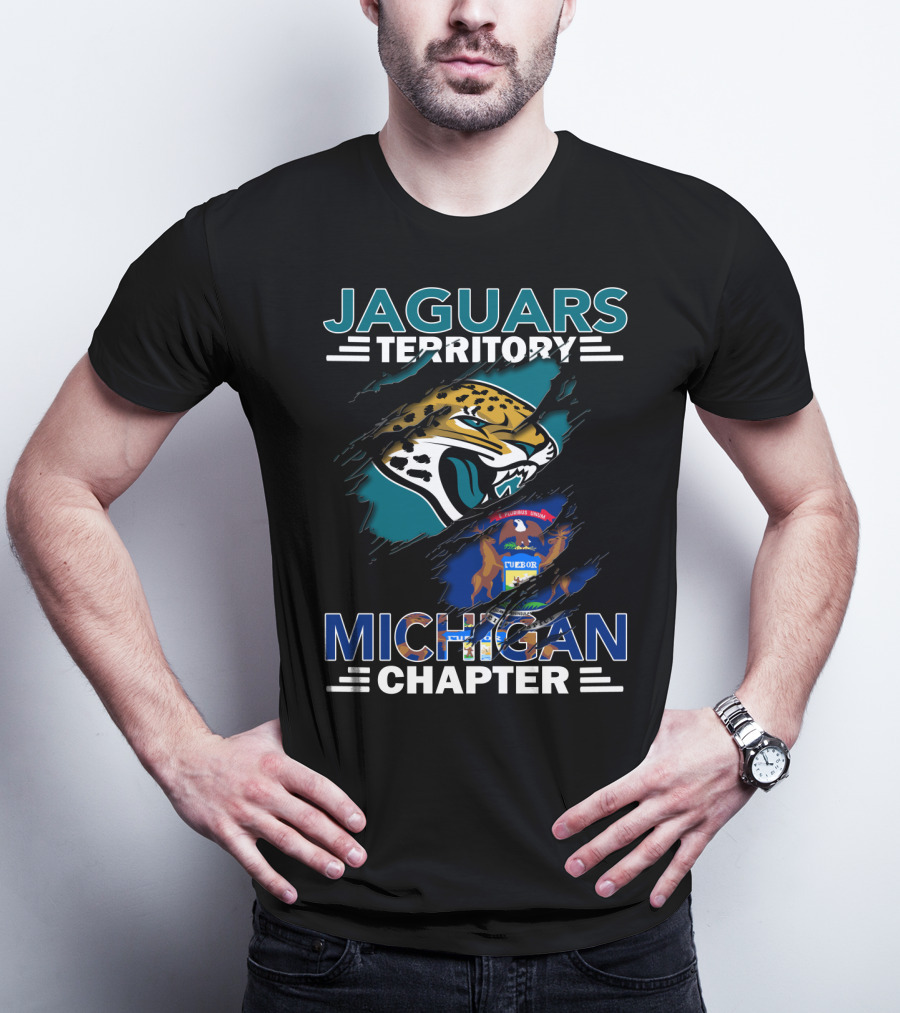 Jaguars Territory Michigan Chapter Bold Logo With State Flag Elements T-Shirt