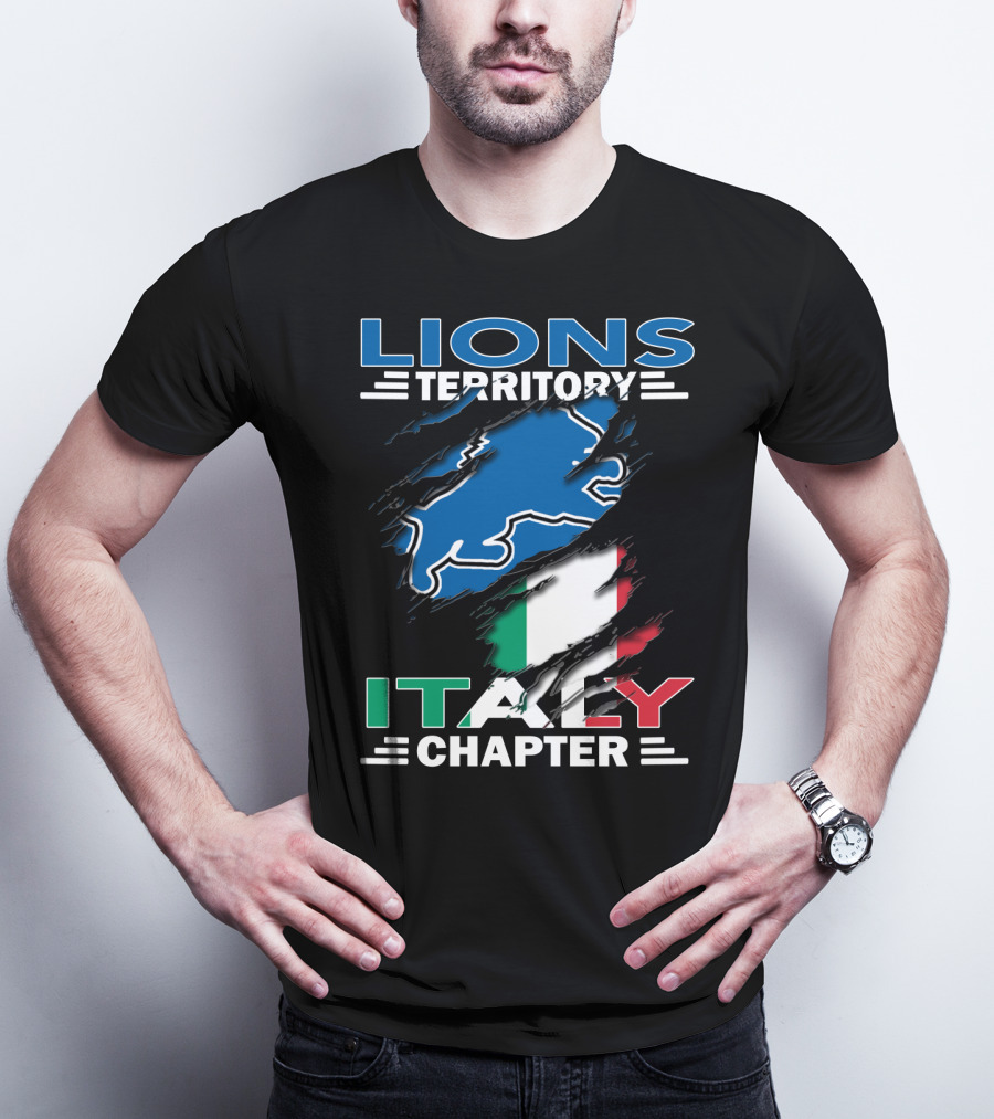 Lions Territory Italy Chapter Blue Lion And Italian Flag T-Shirt