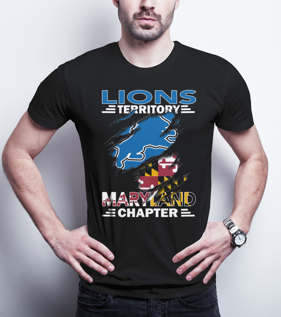Lions Territory Maryland Chapter Blue Outline With Maryland Flag Elements T-Shirt