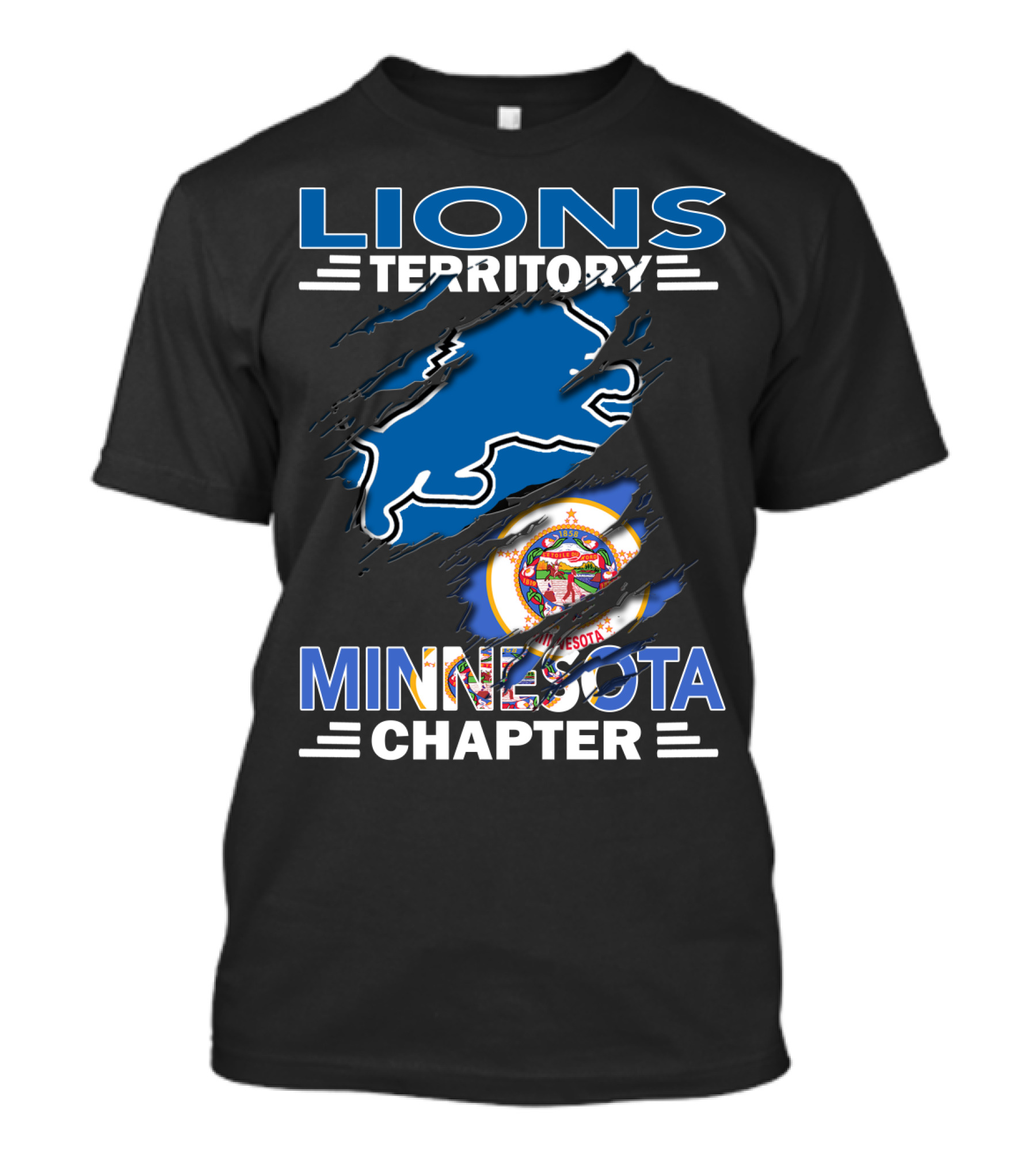 Lions Territory Minnesota Chapter With State Symbol And Blue Lion Outline T-Shirt