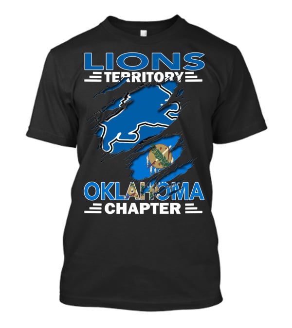 Lions Territory Oklahoma Chapter Blue Lion Oklahoma Flag Emblem T-Shirt