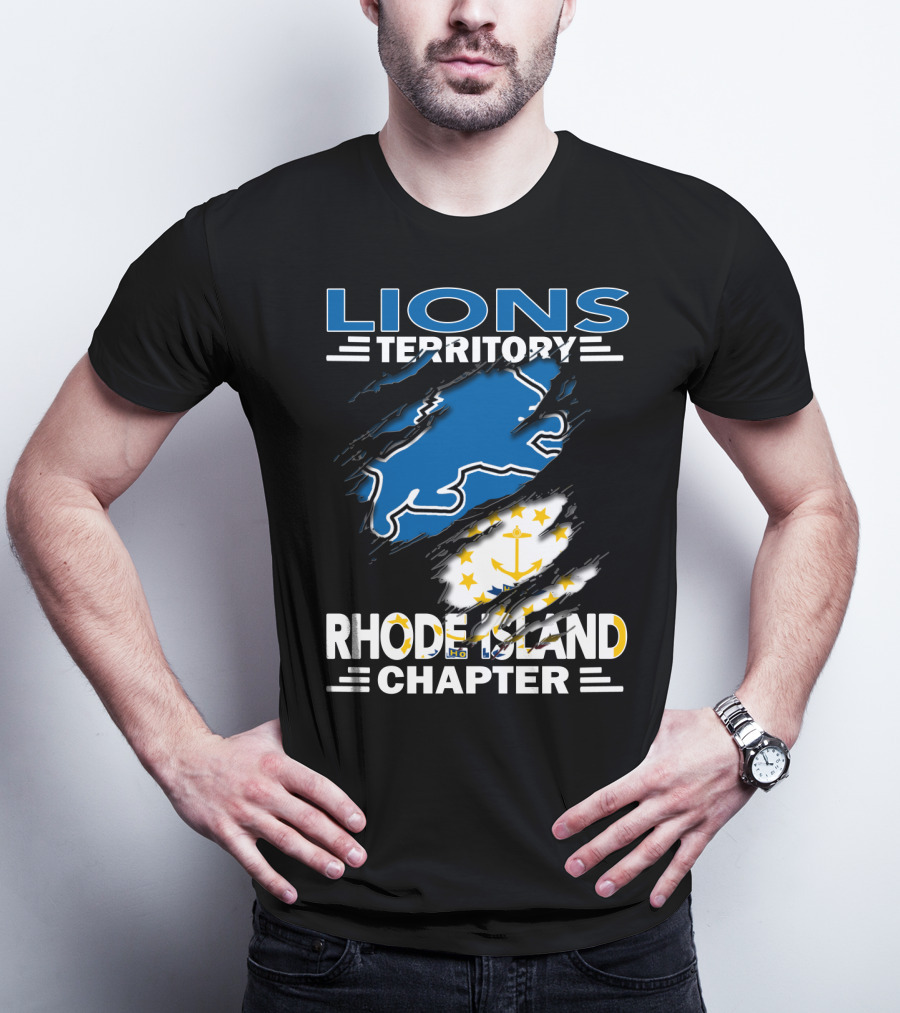 Lions Territory Rhode Island Chapter Blue Lion With Anchor Flag T-Shirt