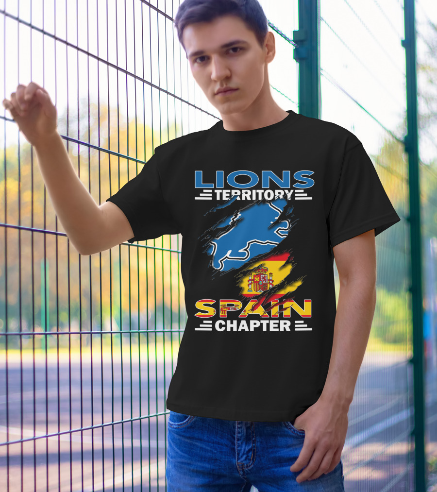 Lions Territory Spain Chapter Blue Lion Spanish Flag T-Shirt