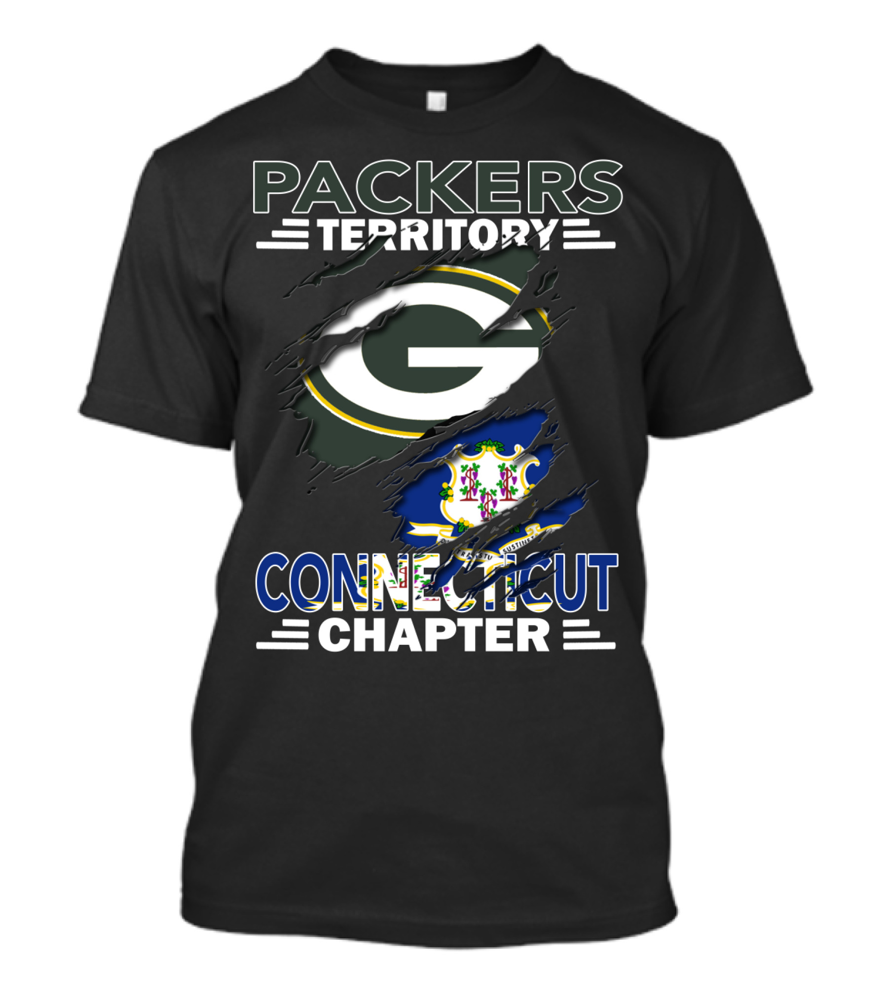 Packers Territory Connecticut Chapter Green Bay Logo And Connecticut State Emblem T-Shirt