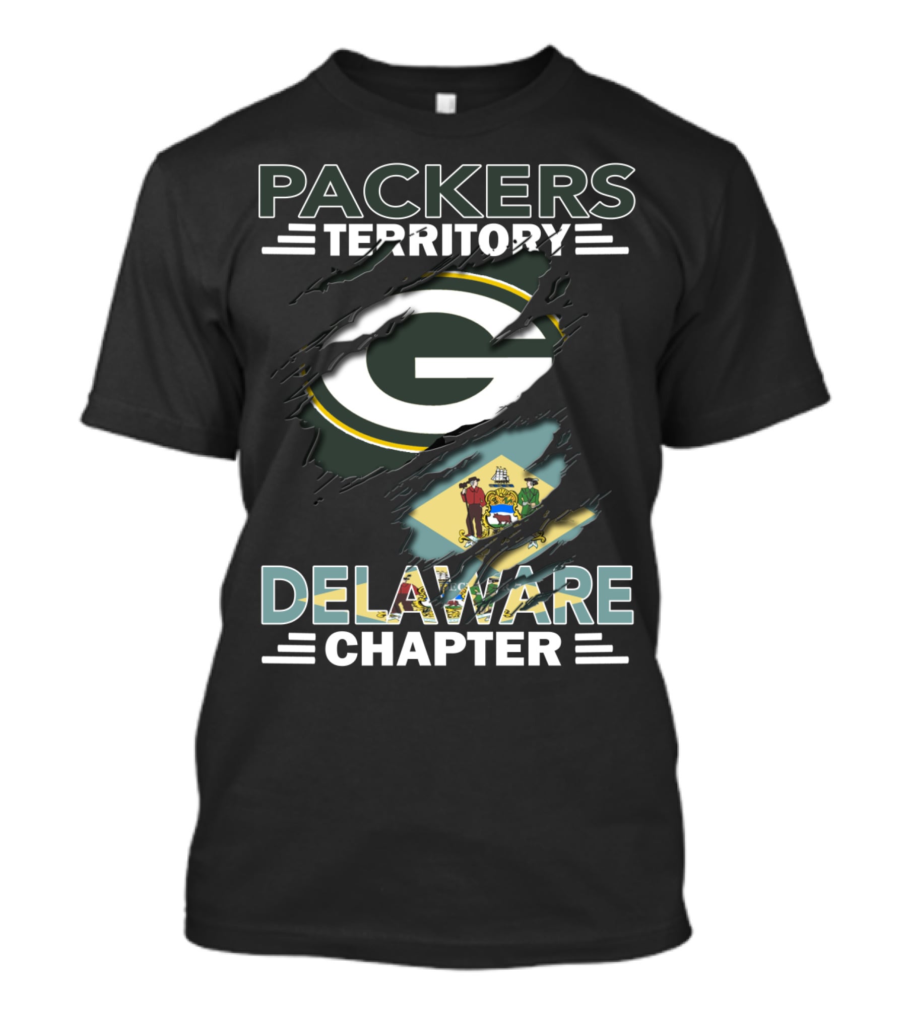 Packers Territory Delaware Chapter Green Bay Football Team Delaware Flag T-Shirt