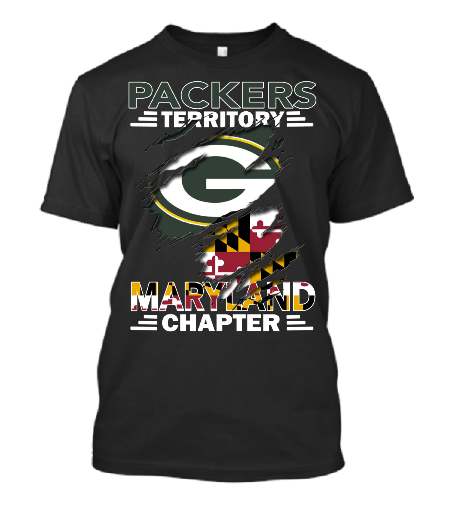 Packers Territory Maryland Chapter Green Bay Logo Maryland Flag T-Shirt