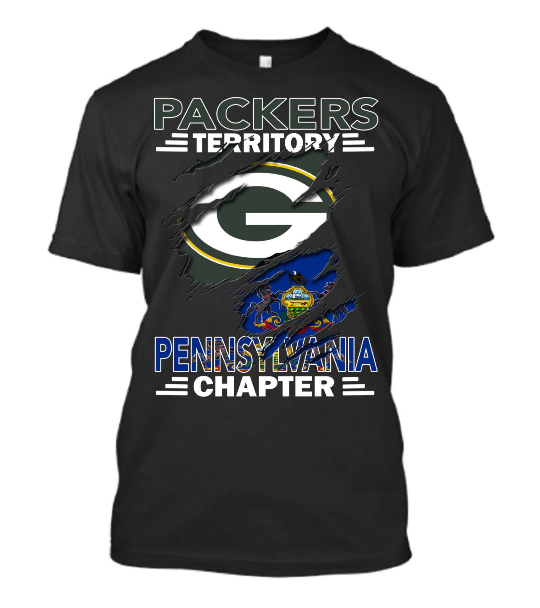 Packers Territory Pennsylvania Chapter Green Bay Logo Pennsylvania Flag T-Shirt