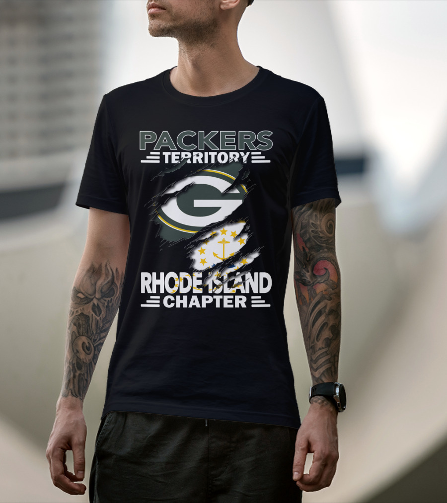 Packers Territory Rhode Island Chapter Green Bay Logo With Flag Elements T-Shirt