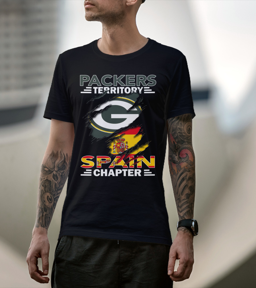 Packers Territory Spain Chapter Green Bay Logo With Spanish Flag T-Shirt