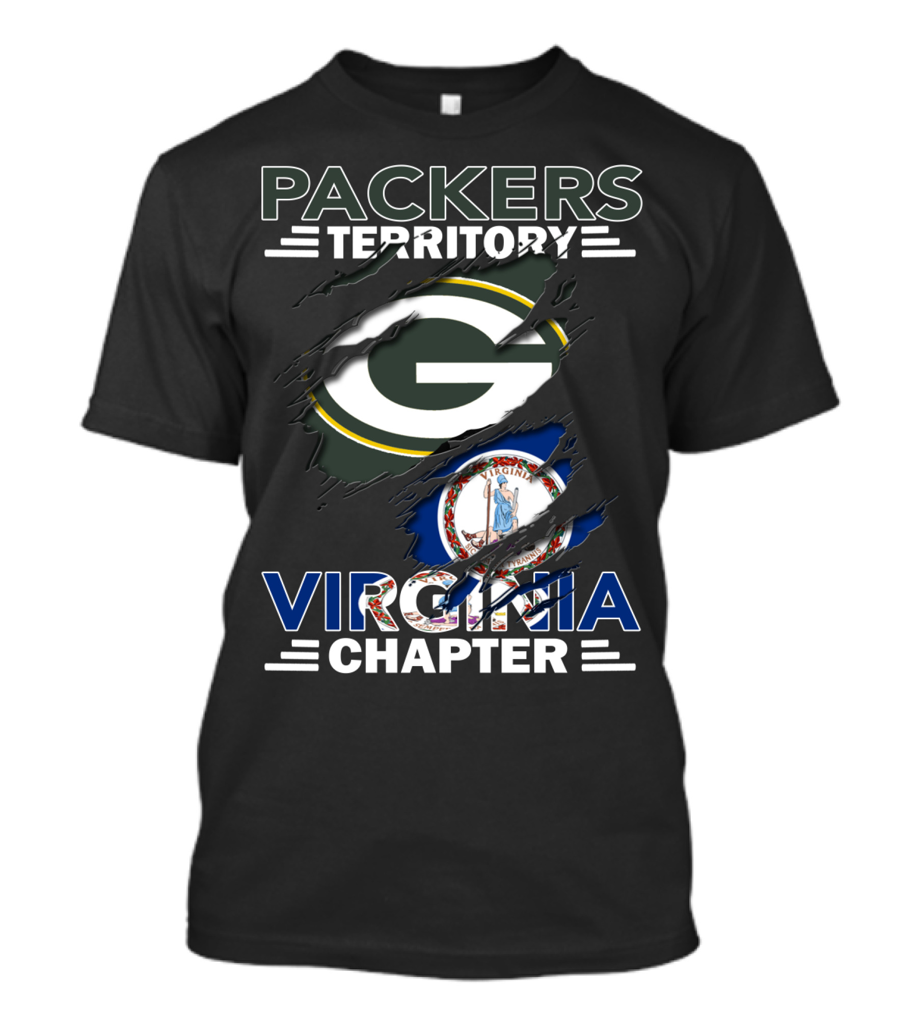 Packers Territory Virginia Chapter Green Bay Logo Virginia Flag T-Shirt