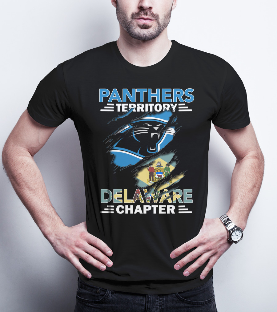 Panthers Territory Delaware Chapter With Carolina Panthers Logo And Delaware State Flag T-Shirt