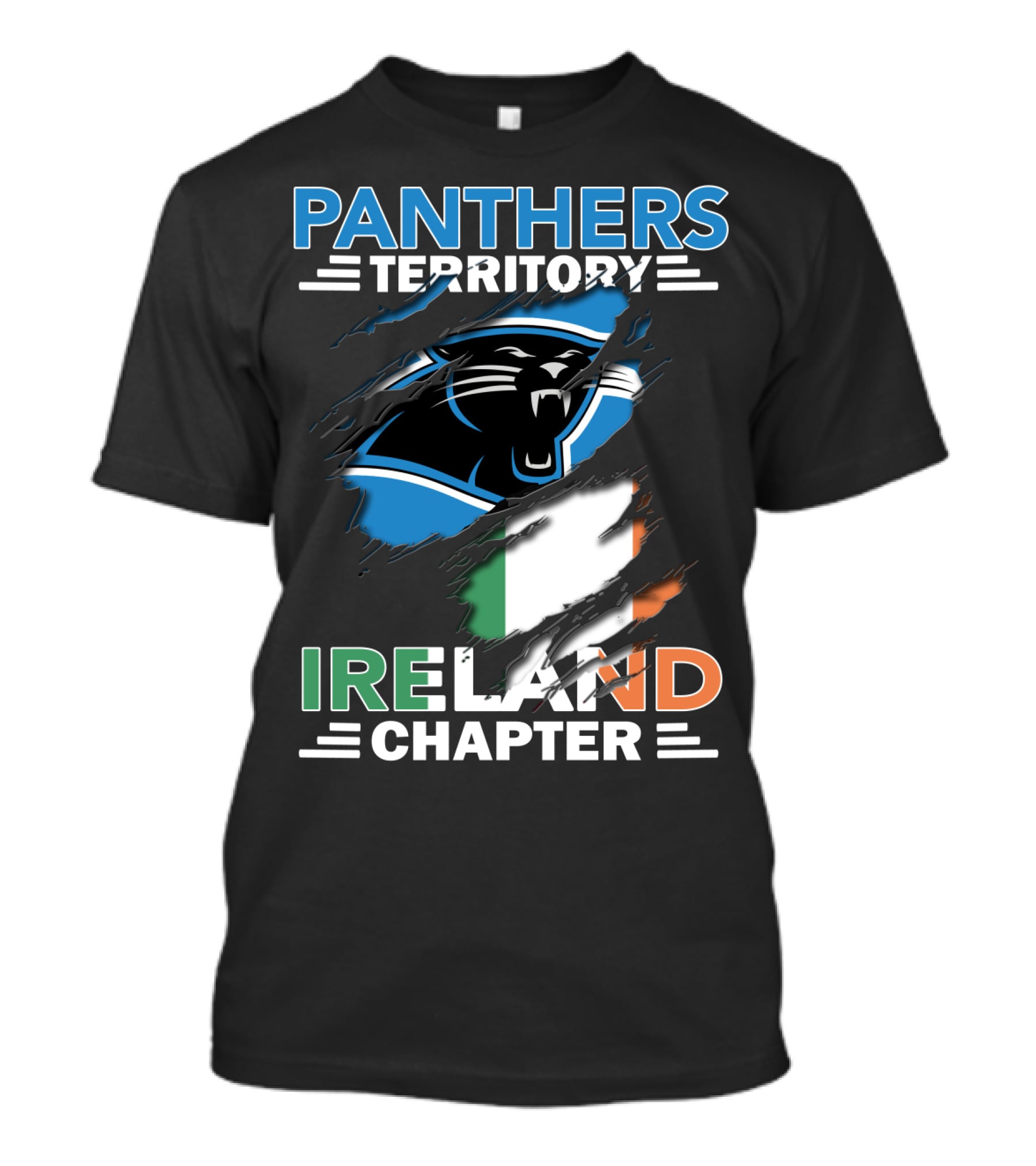 Panthers Territory Ireland Chapter Logo With Irish Flag And Panther Emblem T-Shirt