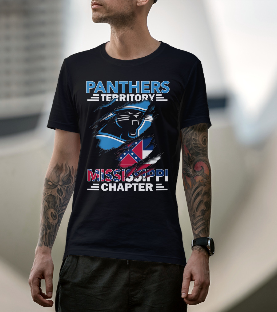 Panthers Territory Mississippi Chapter Flag And Panther Claw Mark Emblem T-Shirt