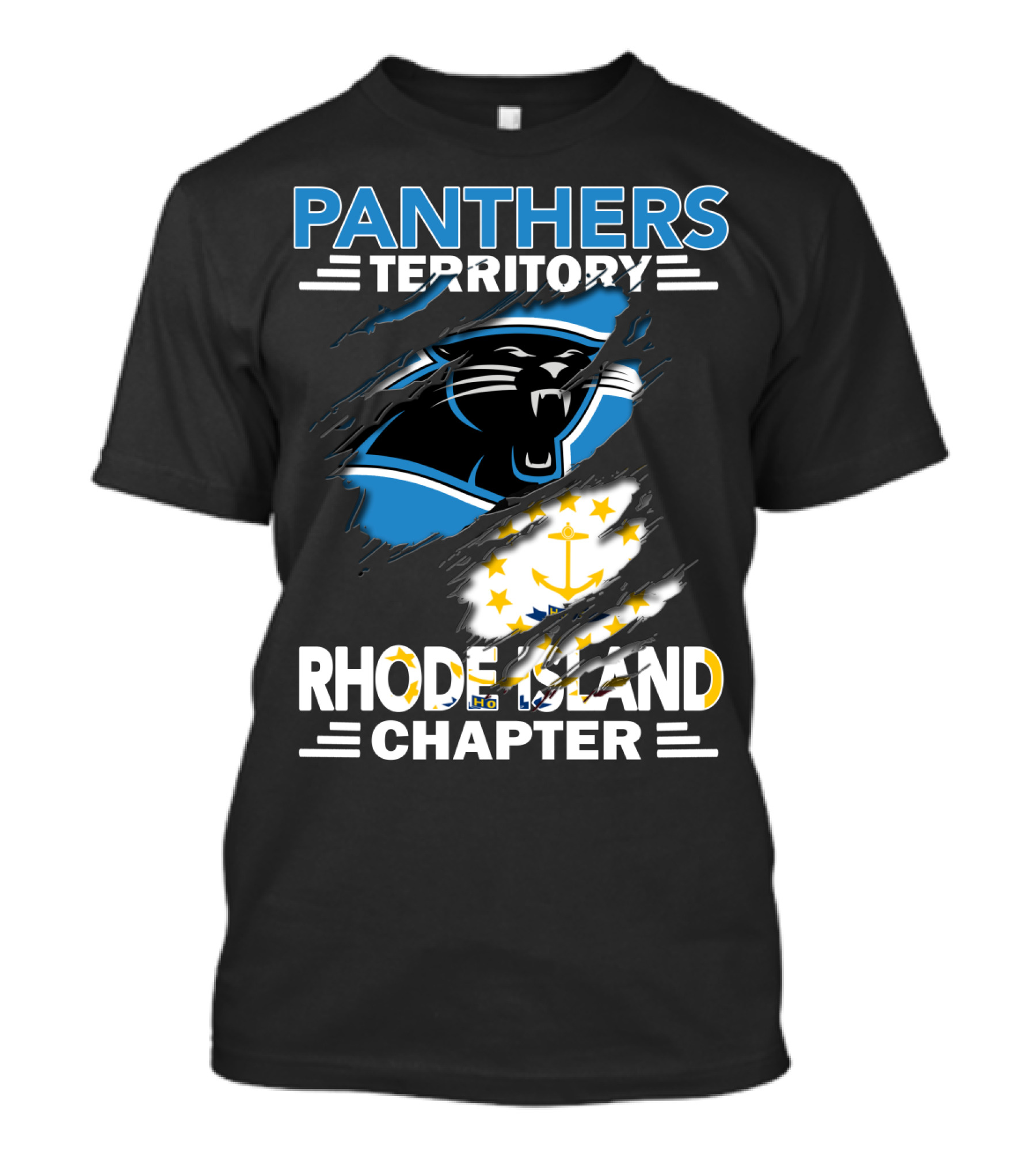 Panthers Territory Rhode Island Chapter Flag And Team Logo Fusion T-Shirt