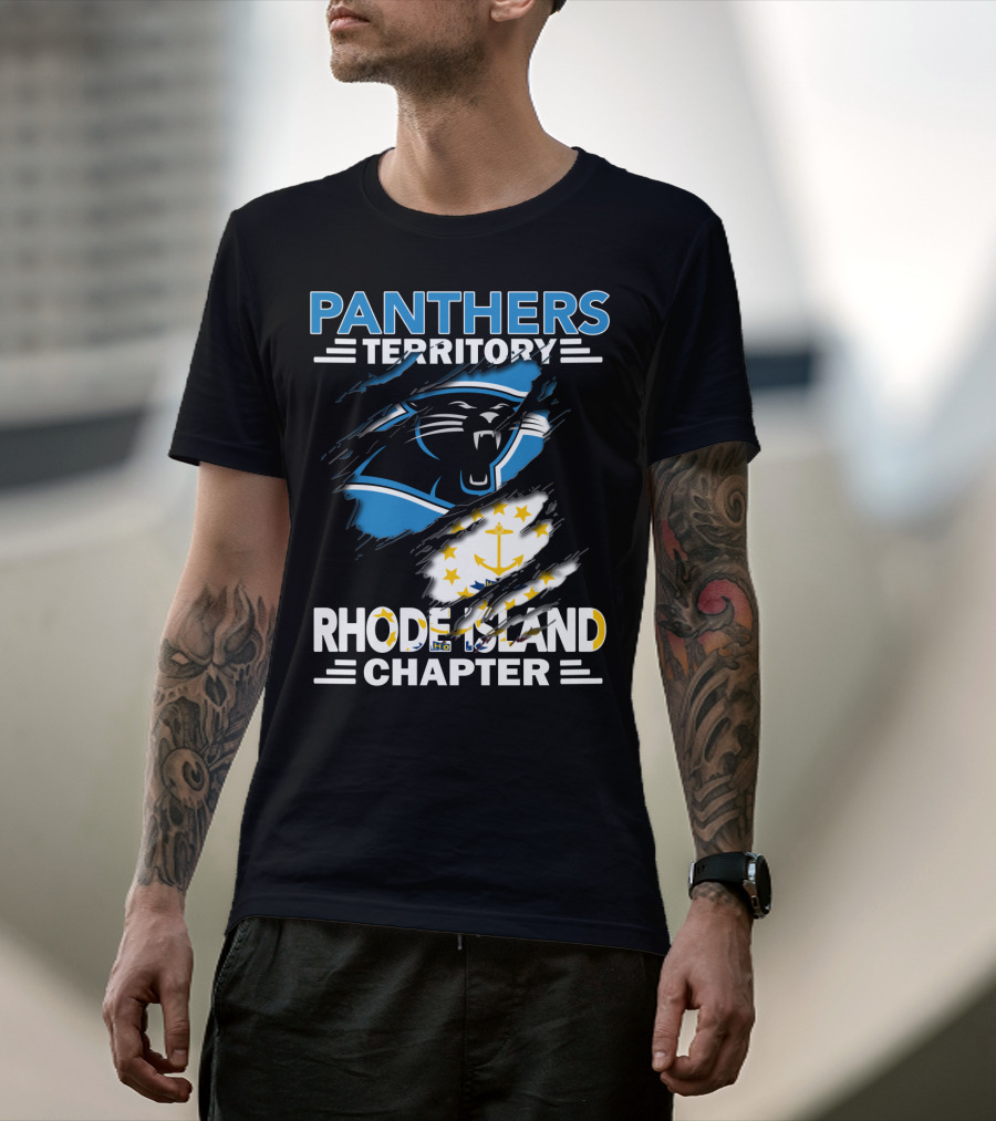 Panthers Territory Rhode Island Chapter Flag And Team Logo Fusion T-Shirt