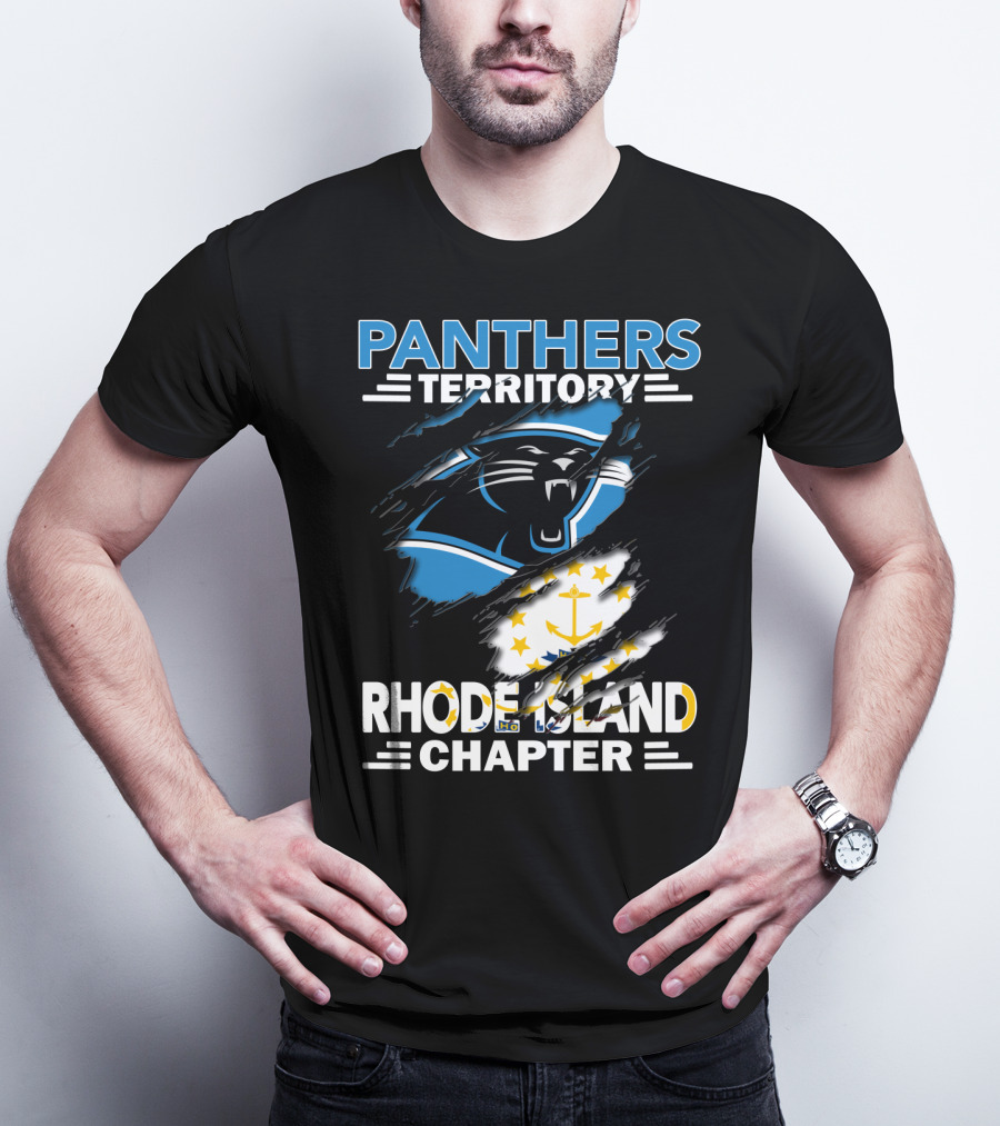 Panthers Territory Rhode Island Chapter Flag And Team Logo Fusion T-Shirt