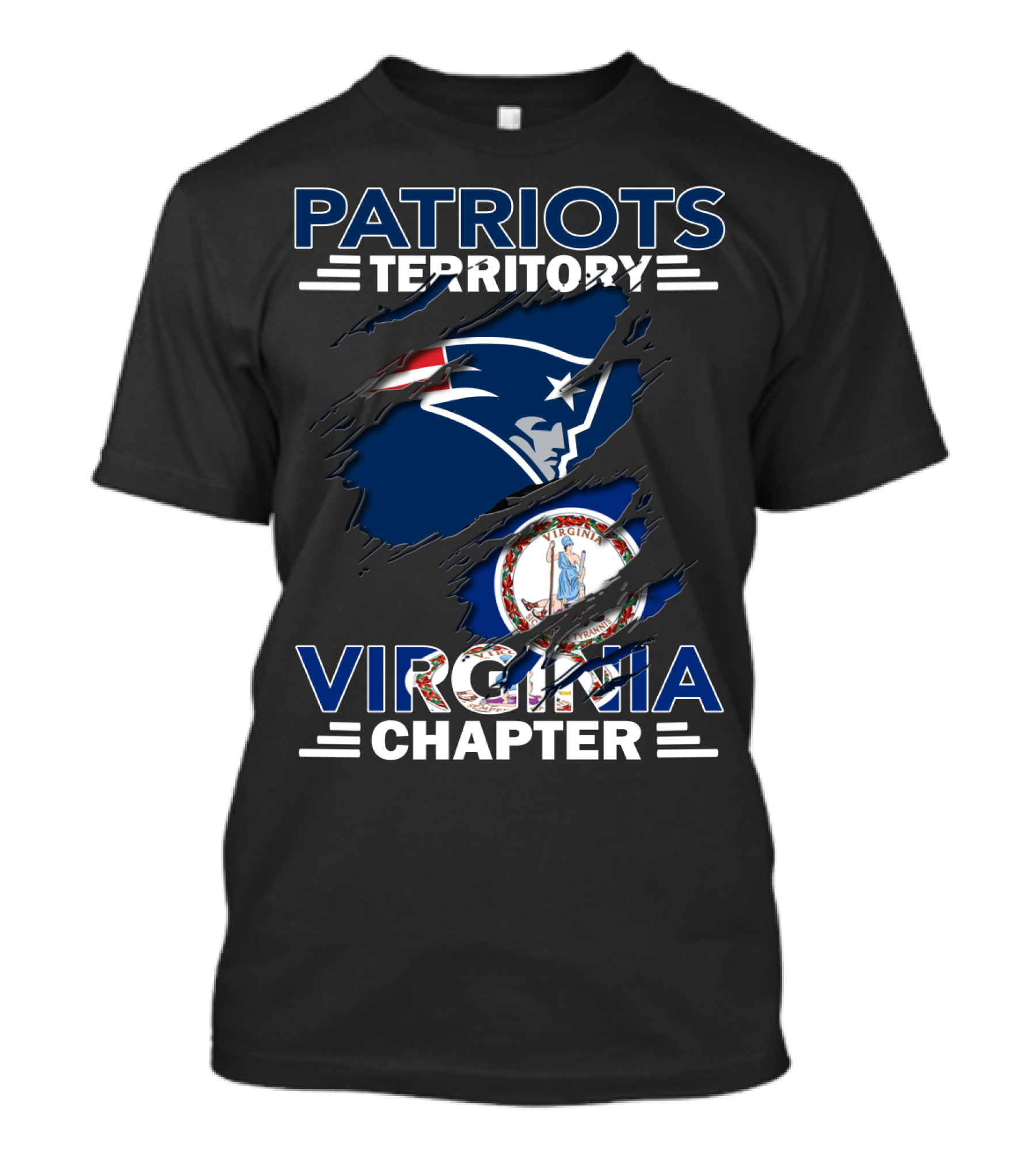 Patriots Territory Virginia Chapter New England Fan Club With Virginia State Seal T-Shirt
