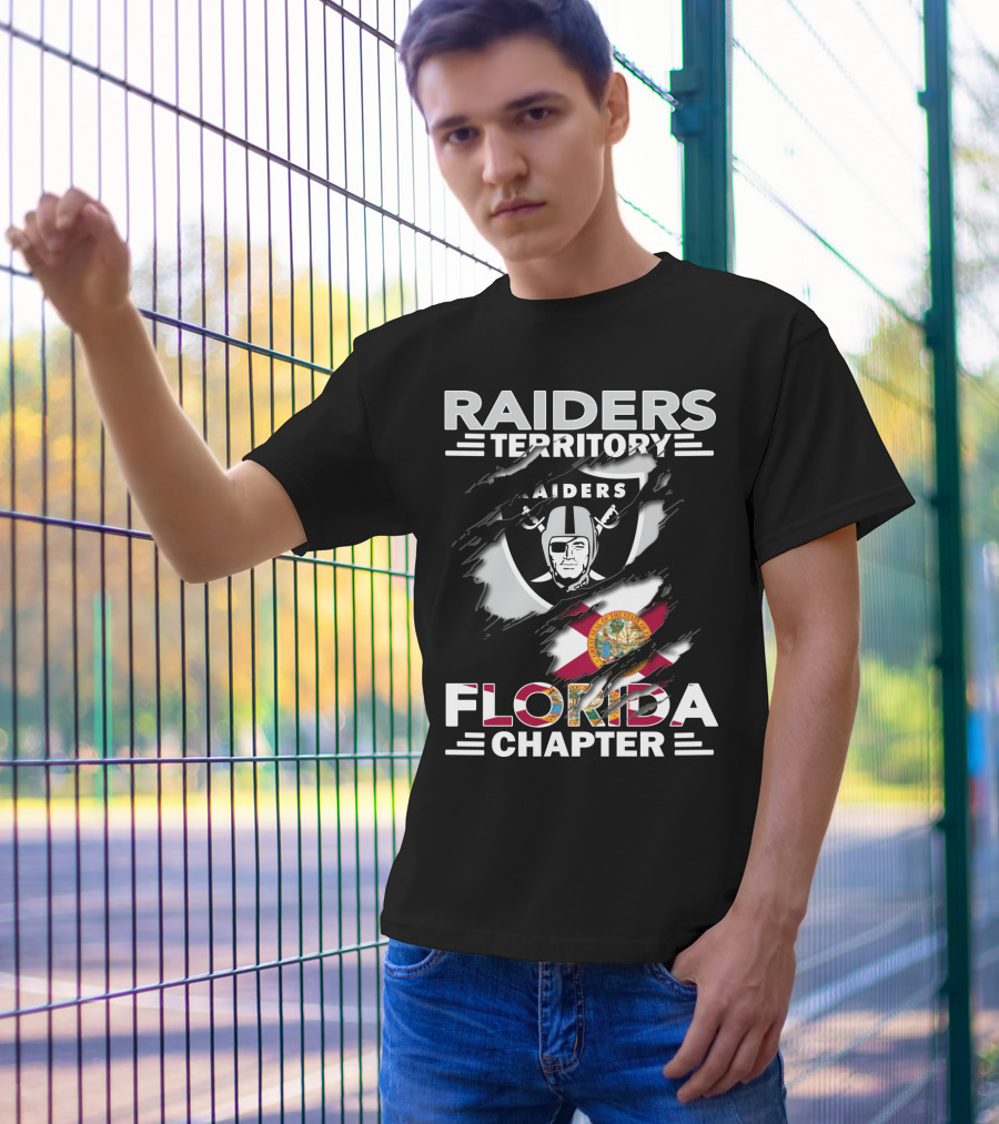 Raiders Territory Florida Chapter NFL Team Supporters Emblem With Florida State Flag T-Shirt