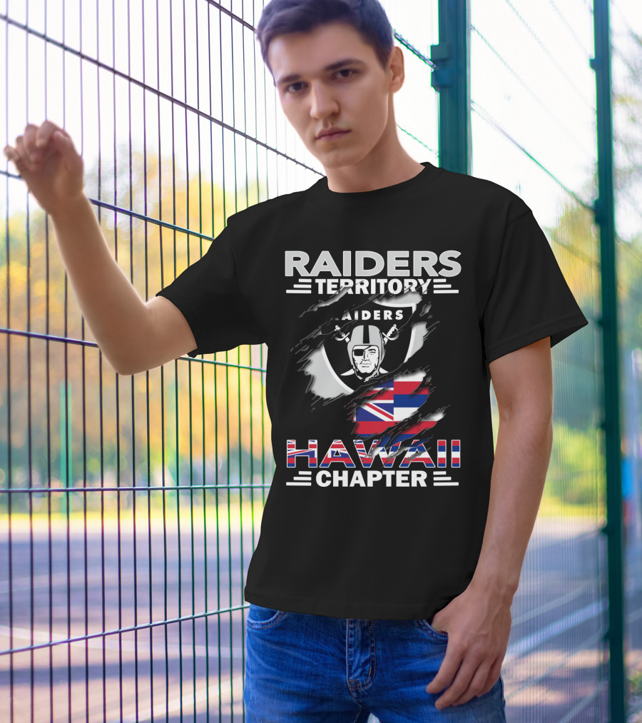 Raiders Territory Hawaii Chapter Nfl Raiders Logo With Hawaiian Flag Elements T-Shirt