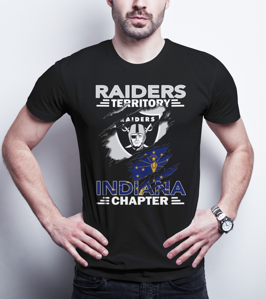 Raiders Territory Indiana Chapter NFL Fan Club Emblem Indiana Flag Raiders T-Shirt