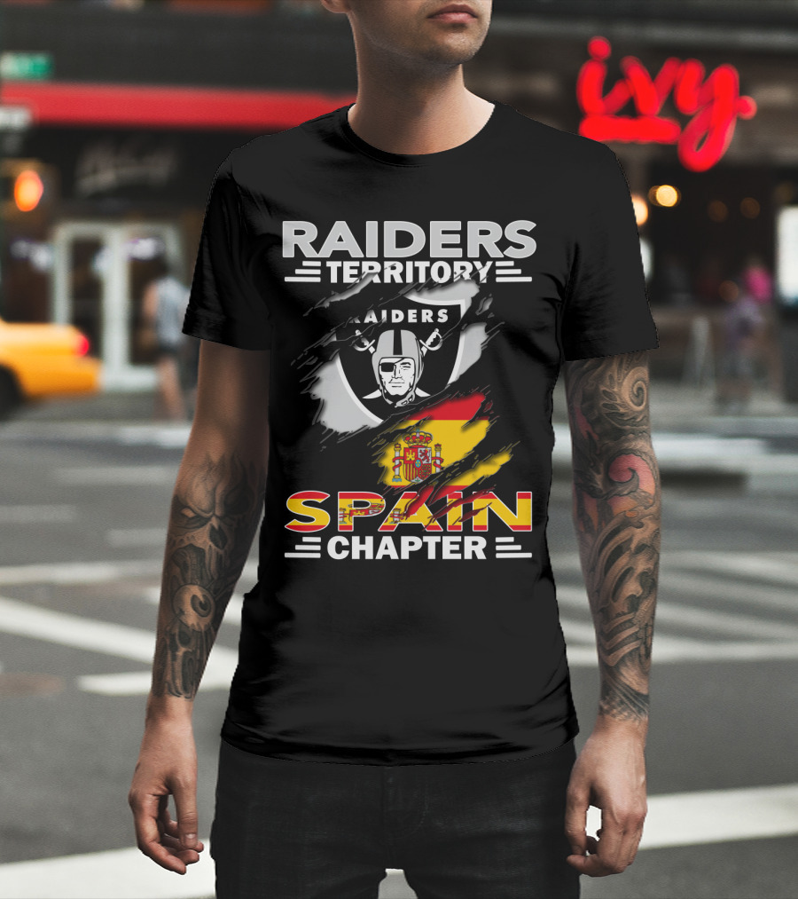 RAIDERS TERRITORY SPAIN CHAPTER FLAG AND SHIELD T-Shirt