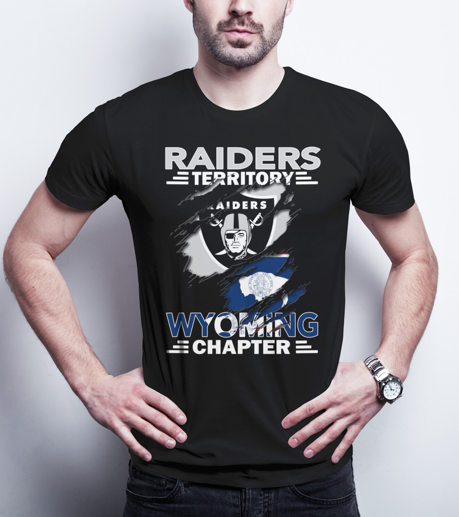 Raiders Territory Wyoming Chapter Nfl Fan Gear Raiders Logo Wyoming Flag T-Shirt