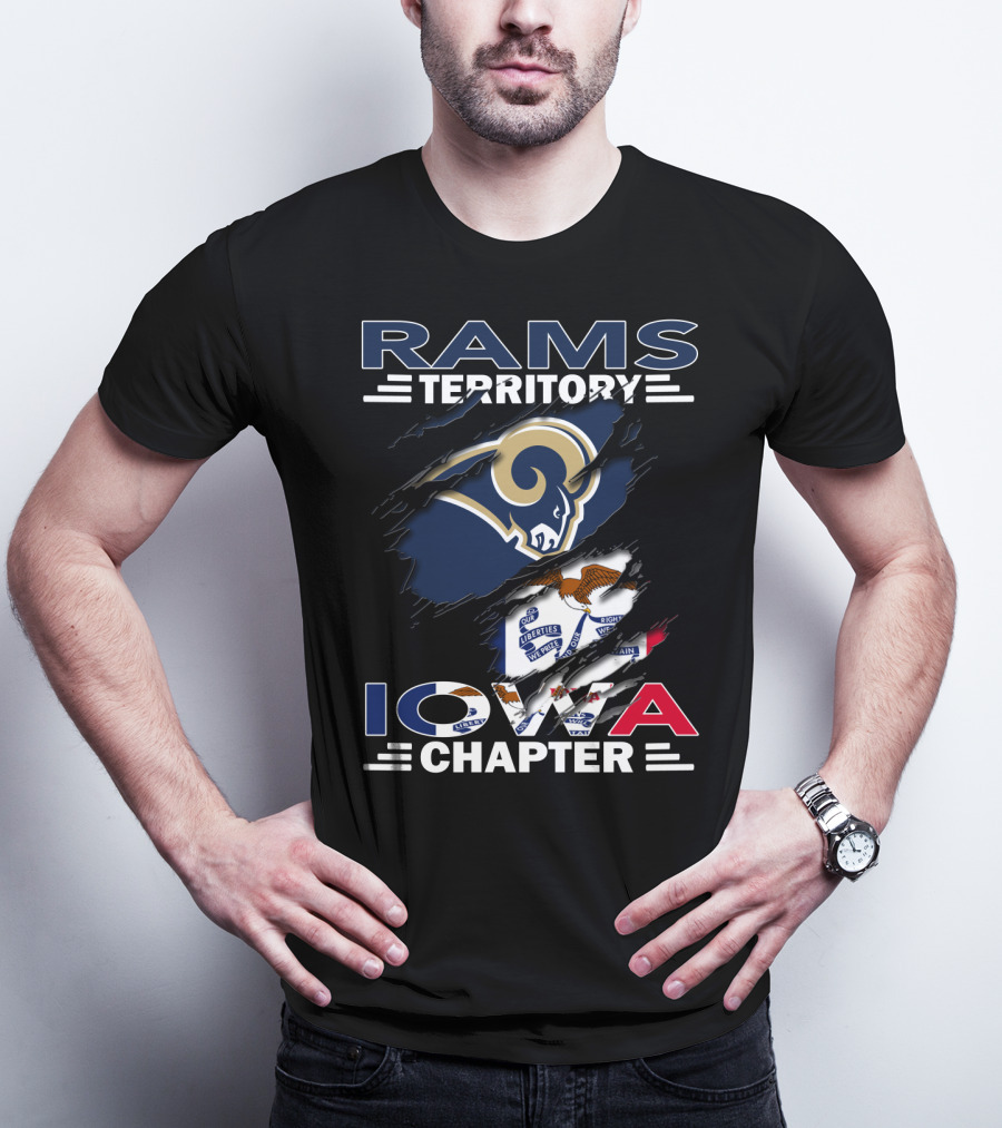 Rams Territory Iowa Chapter Logo With Rams Head And Iowa State Flag Elements T-Shirt