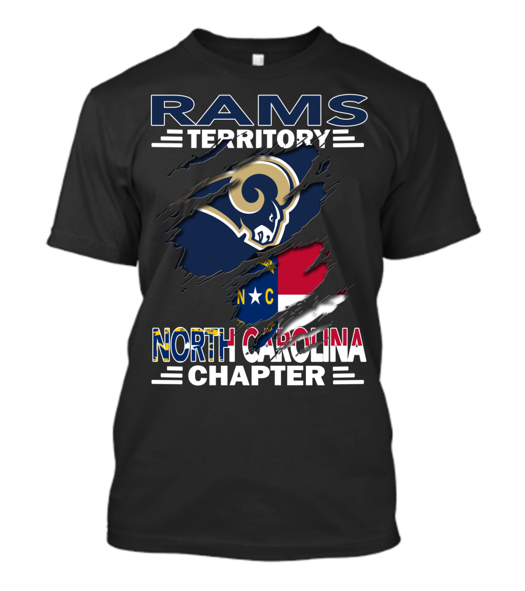 Rams Territory North Carolina Chapter Logo With Torn Flag T-Shirt