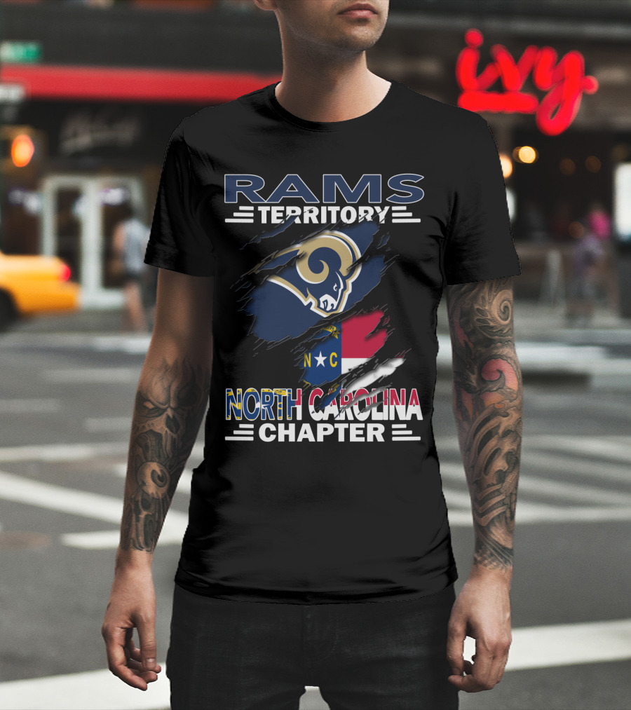 Rams Territory North Carolina Chapter Logo With Torn Flag T-Shirt