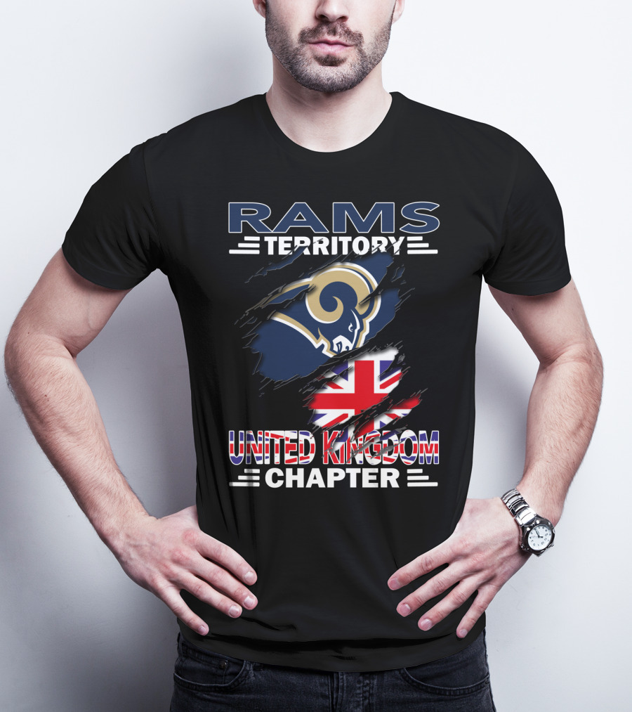 Rams Territory United Kingdom Chapter With Rams Logo And Union Jack T-Shirt