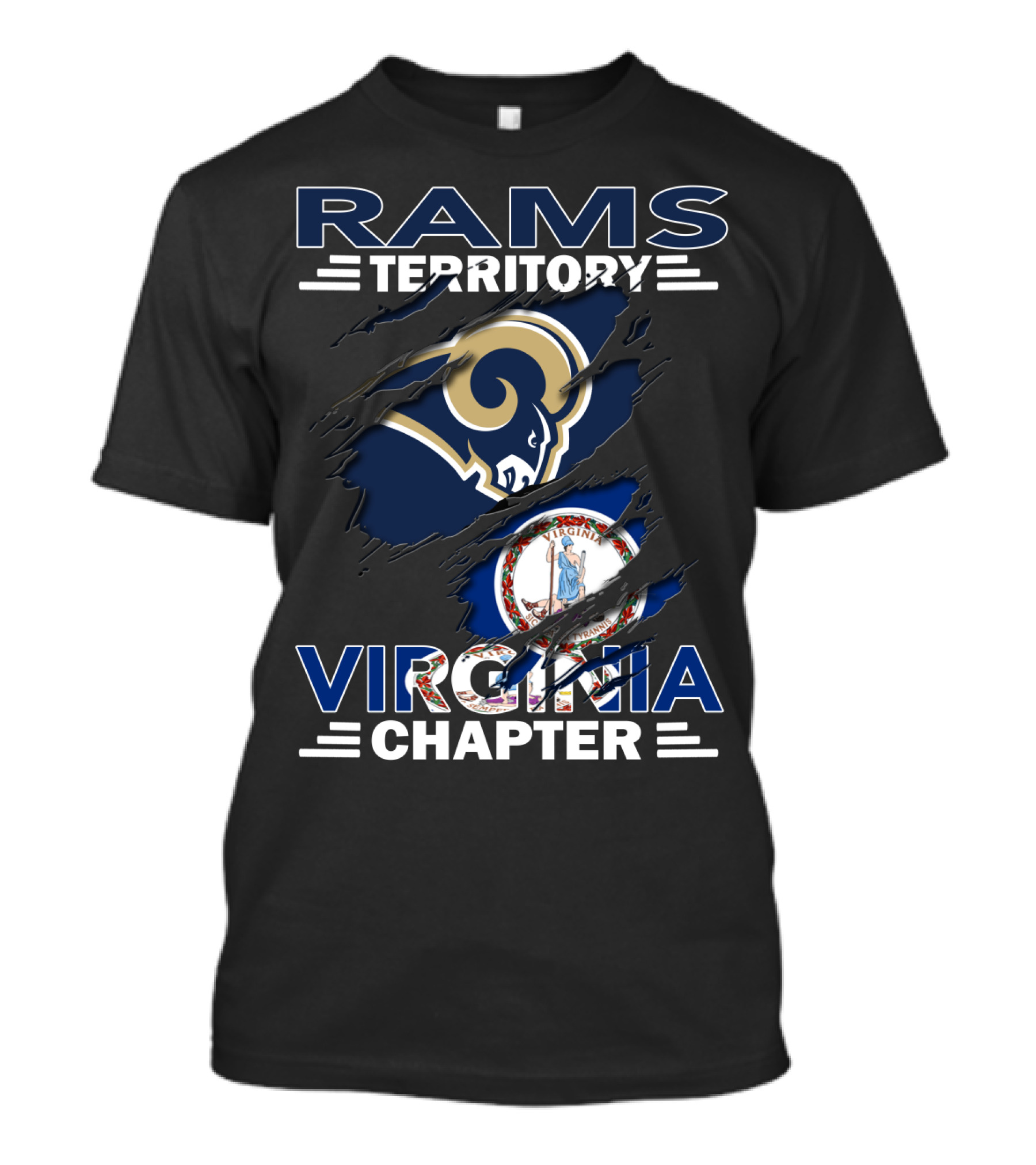 Rams Territory Virginia Chapter Logo Featuring State Seal And Team Emblem T-Shirt