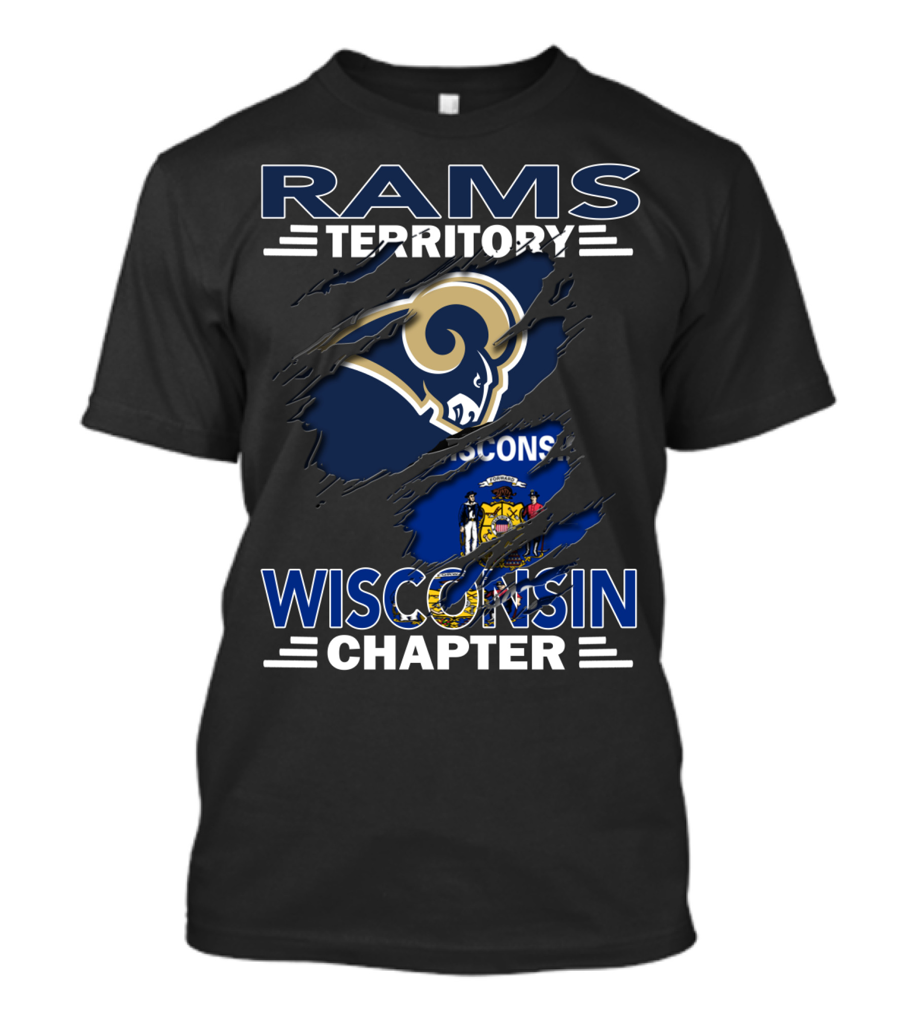 Rams Territory Wisconsin Chapter NFL Team Logo And State Flag融合 T-Shirt