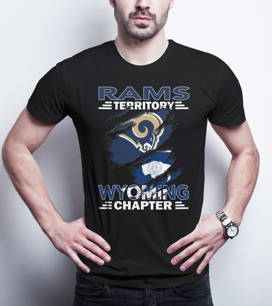 Rams Territory Wyoming Chapter Los Angeles Rams Logo Wyoming State Flag T-Shirt