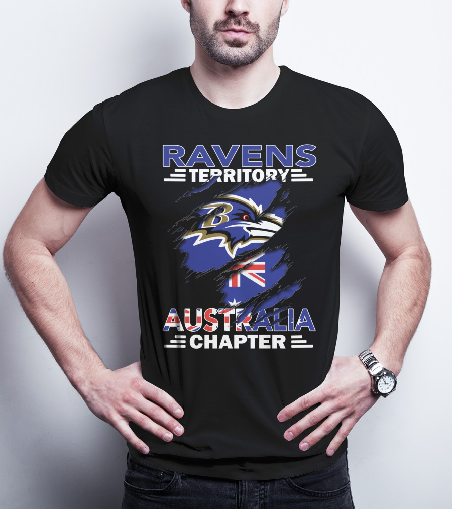 Ravens Territory Australia Chapter NFL Team Logo With Australian Flag T-Shirt