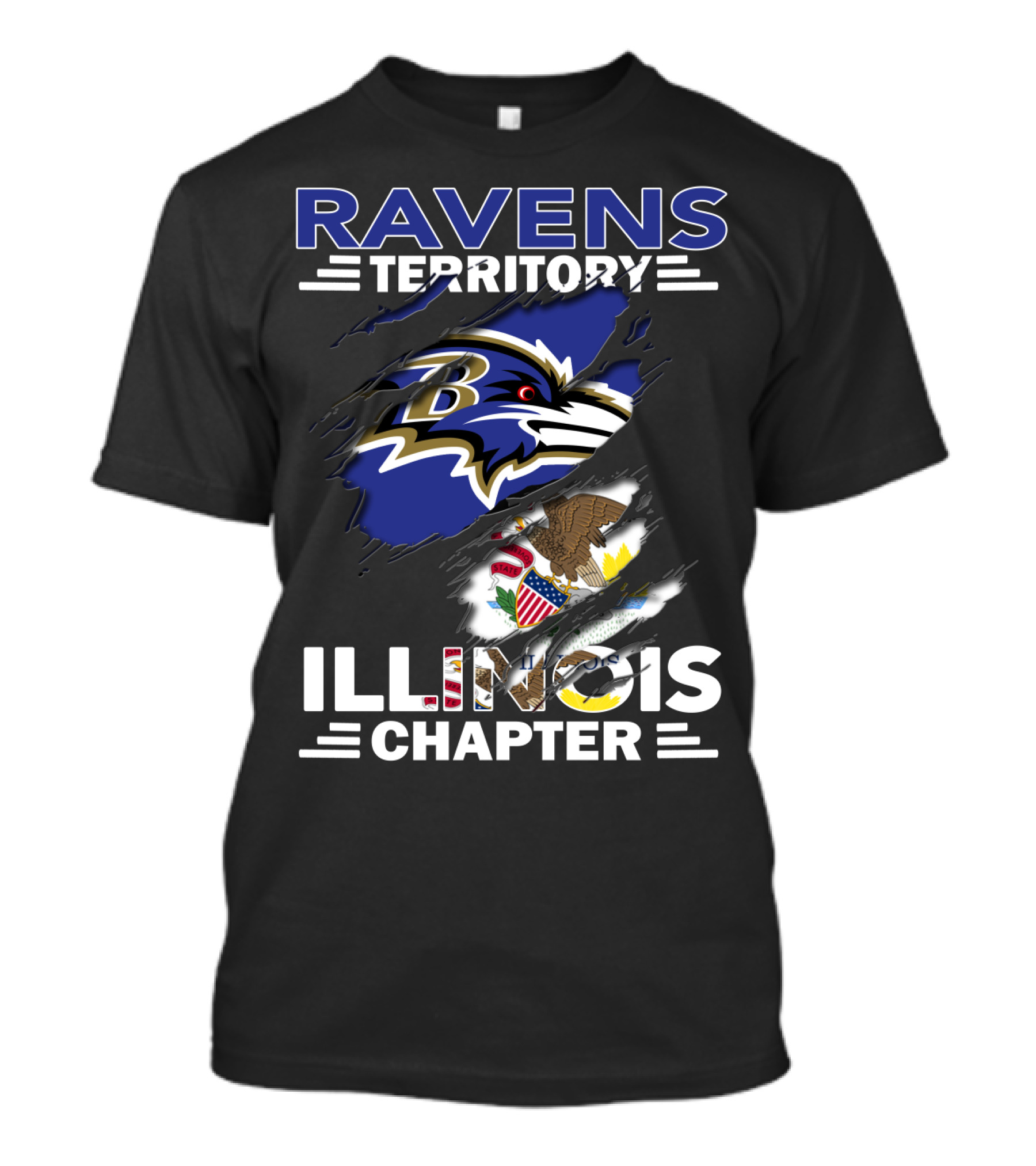 Ravens Territory Illinois Chapter Baltimore Ravens Logo Illinois State Flag T-Shirt