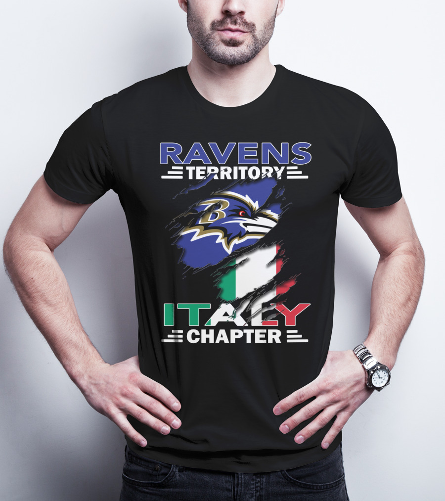 Ravens Territory Italy Chapter NFL Logo And Italian Flag T-Shirt
