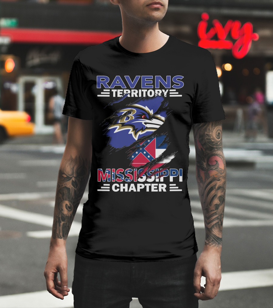 Ravens Territory Mississippi Chapter Ravens Logo And Confederate Flag T-Shirt
