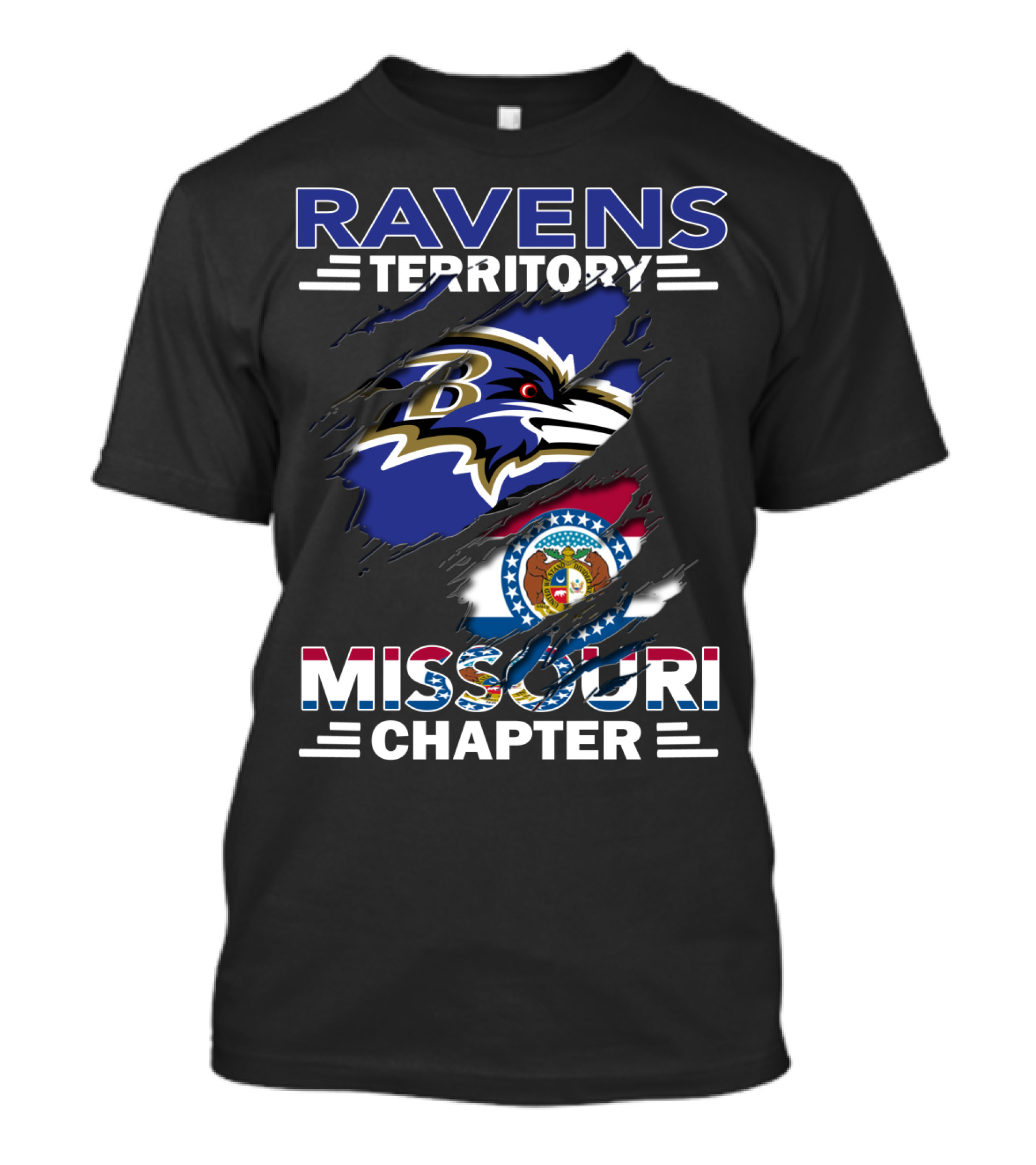 Ravens Territory Missouri Chapter Baltimore Ravens Logo Missouri Flag T-Shirt