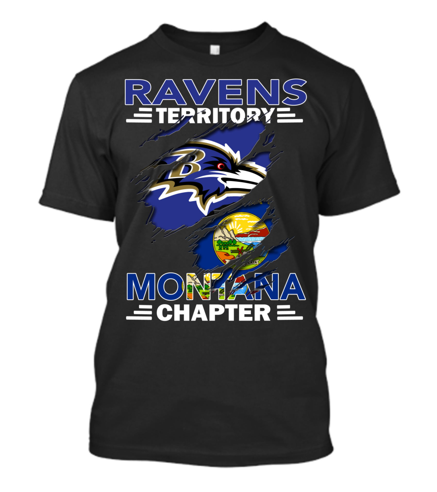 Ravens Territory Montana Chapter Baltimore Ravens Logo Montana Seal T-Shirt