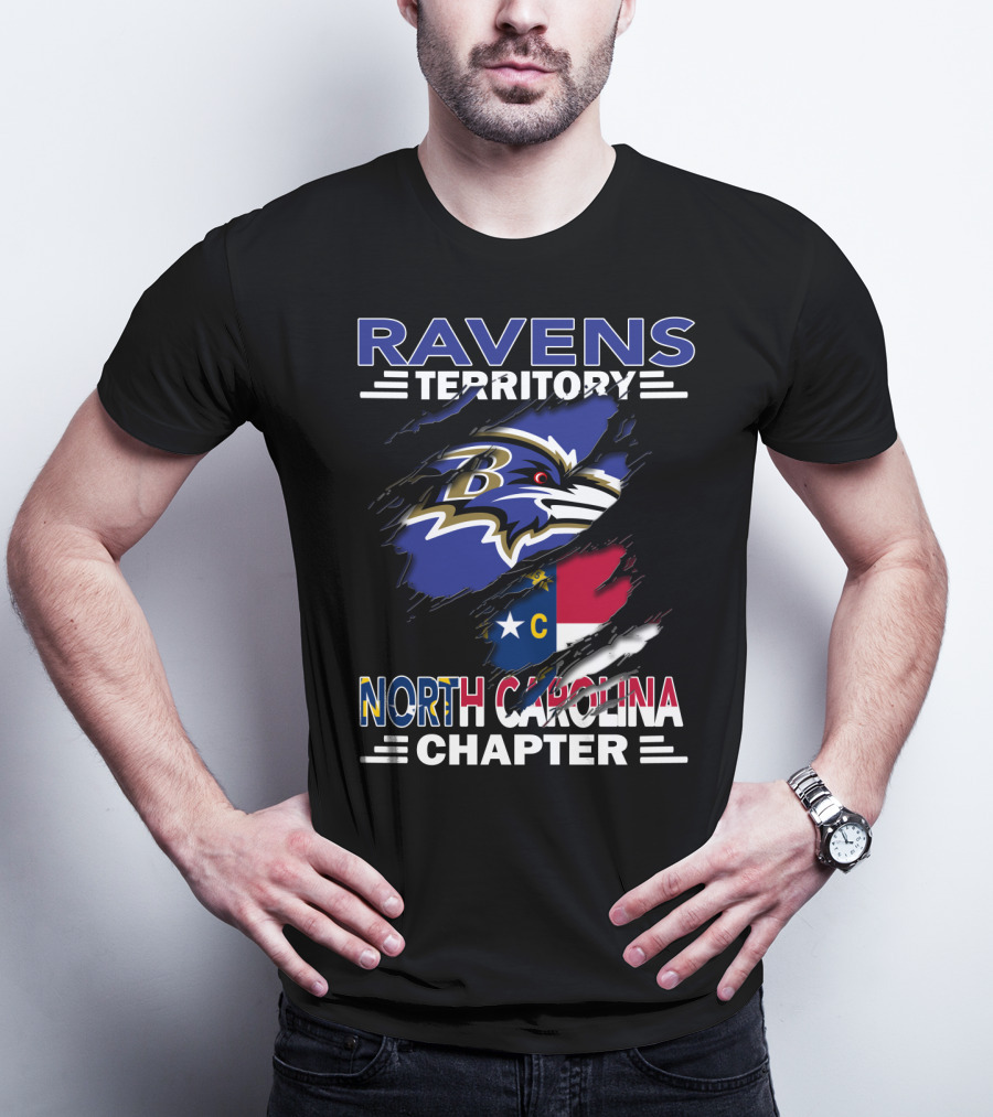 Ravens Territory North Carolina Chapter With State Flag And Team Logo Elements T-Shirt