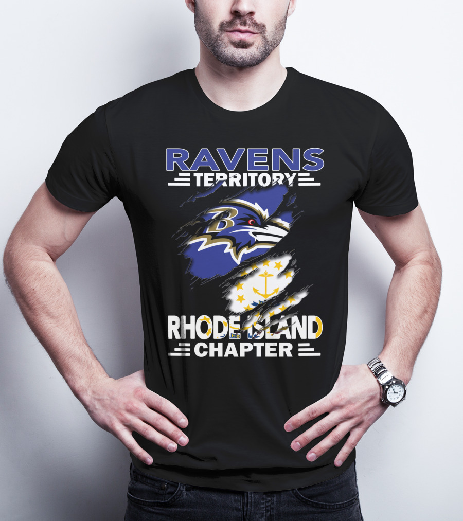 Ravens Territory Rhode Island Chapter Baltimore Ravens Logo And Rhode Island Flag T-Shirt