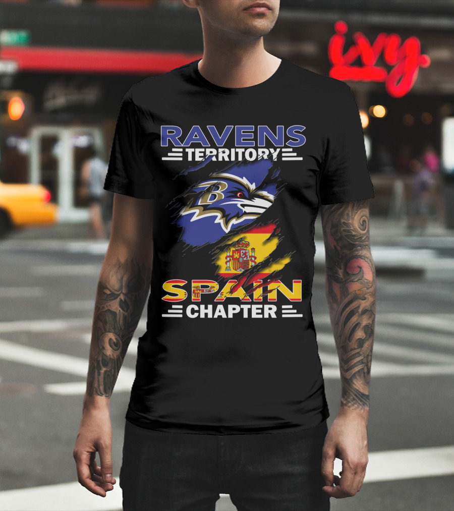 Ravens Territory Spain Chapter Flag And Logo Blend T-Shirt