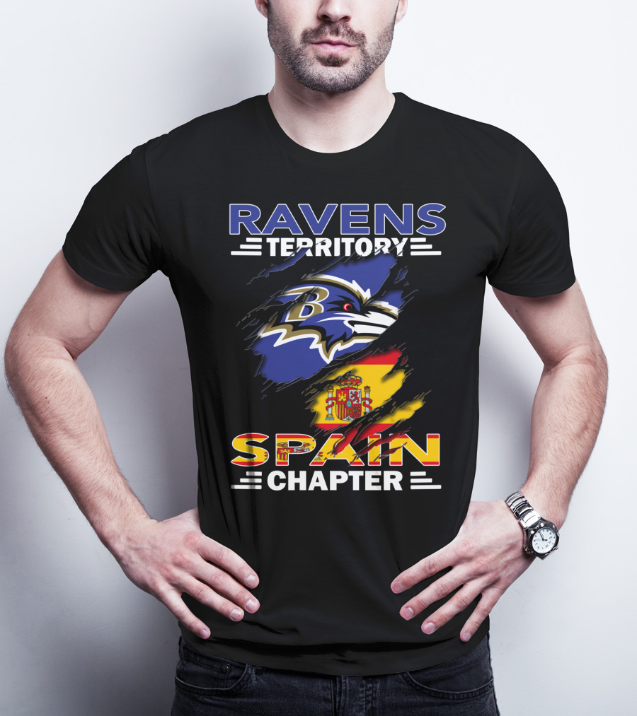 Ravens Territory Spain Chapter Flag And Logo Blend T-Shirt