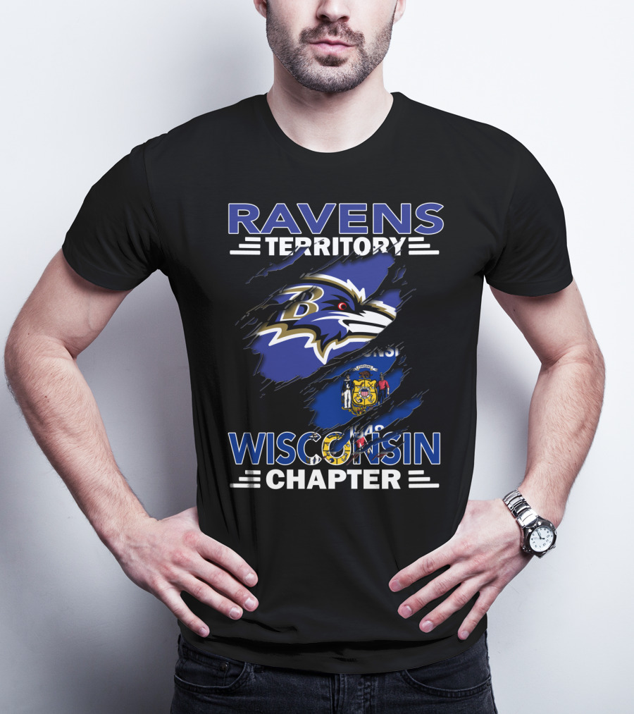 Ravens Territory Wisconsin Chapter Baltimore Ravens Logo Wisconsin Flag T-Shirt